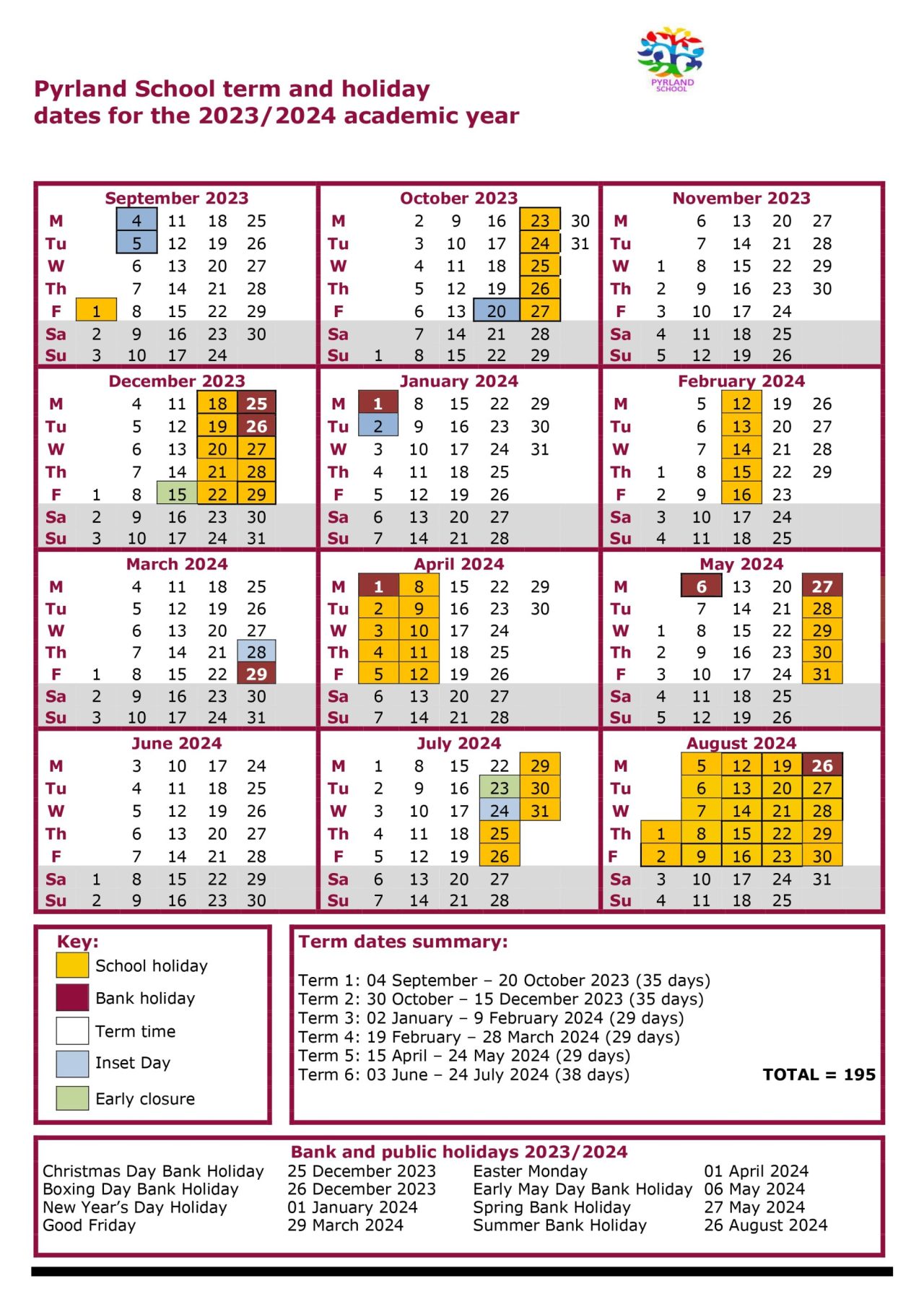Term Dates - Pyrland School